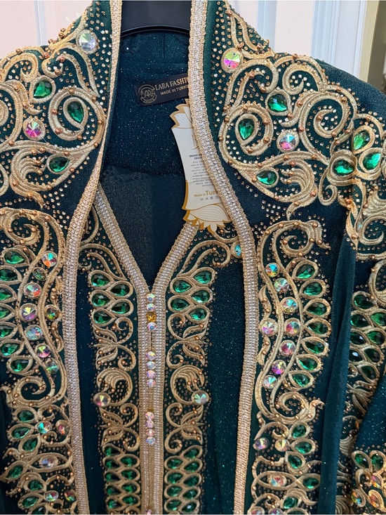 Dresses | Embellished Emerald Green Jacket With Gold Trim | Poshmark